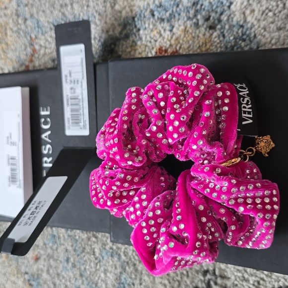 Versace | Accessories | Nwt Versace Medusa Pink Velvet Embellished ...